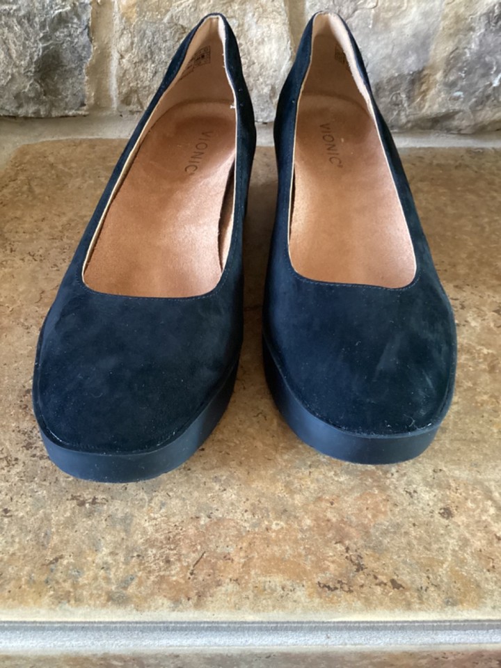 Vionic Sereno Suede Wedge Women's Shoes 10 Black Slip On | eBay