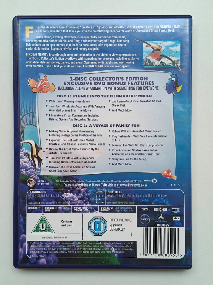 FINDING NEMO - Signed By ANDREW STANTON - Region 2 Collector's Edition ...