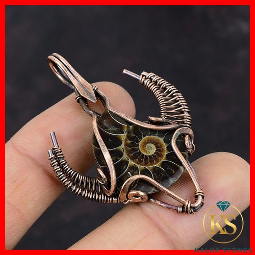Copper Pear Natural Ammonite Fossil Wire Wrapped Bull Face Shape ...