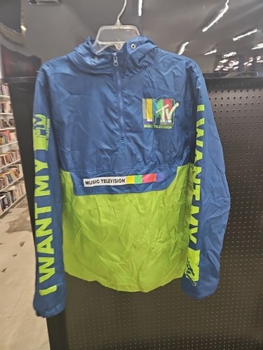 MTV Retro Windbreaker Mens Neon green Rare L Large Color Block Rain ...