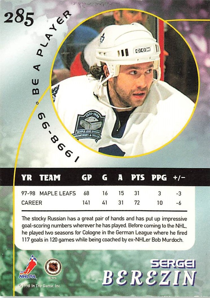 1998 Be a Player #285 Sergei Berezin Toronto Maple Leafs | eBay