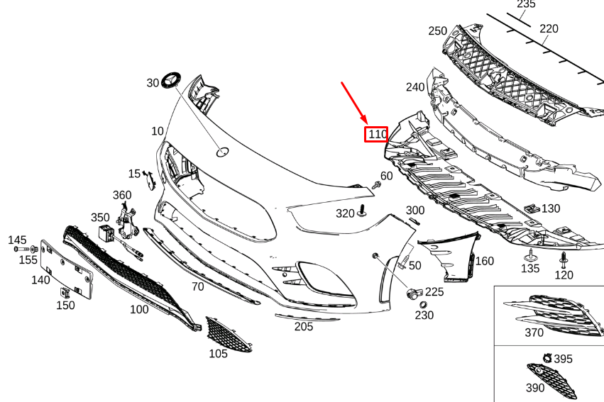 MERCEDES-BENZ B W247 Front Bumper Underbody Cover A2478855900 NEW ...