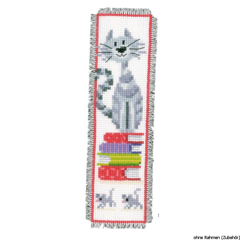 Vervaco Bookmark counted cross stitch kit Cat on book pile, DIY ...