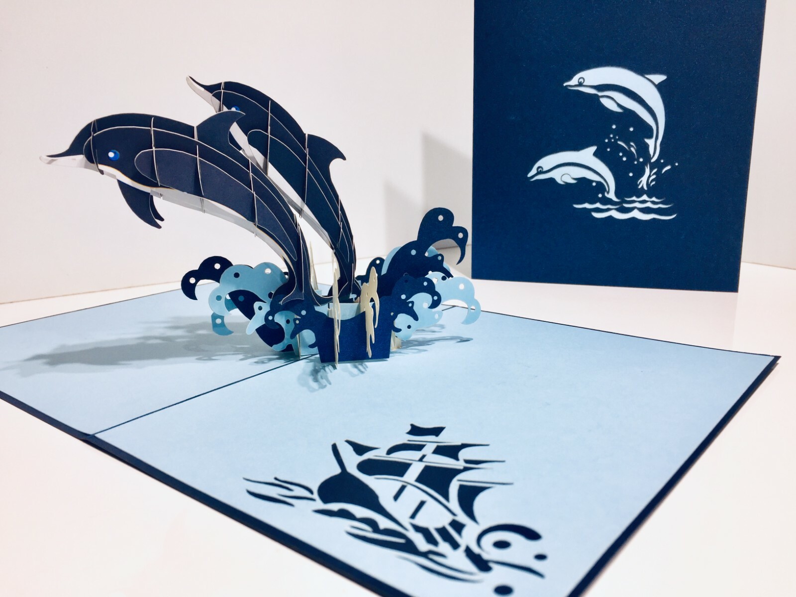 Origami Pop Cards Jumping Dolphin 3D Pop Up Greeting Card Happy ...