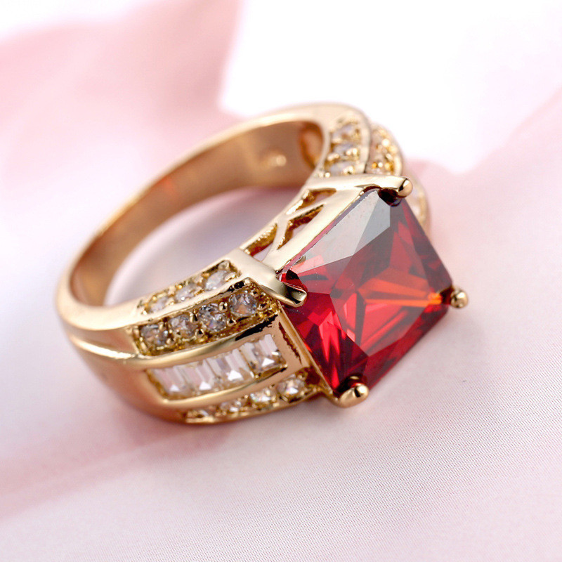 3.2g Huge Natural Fire Red Garne Gems Yellow Gold Plated Lady Ring Sz 6 ...