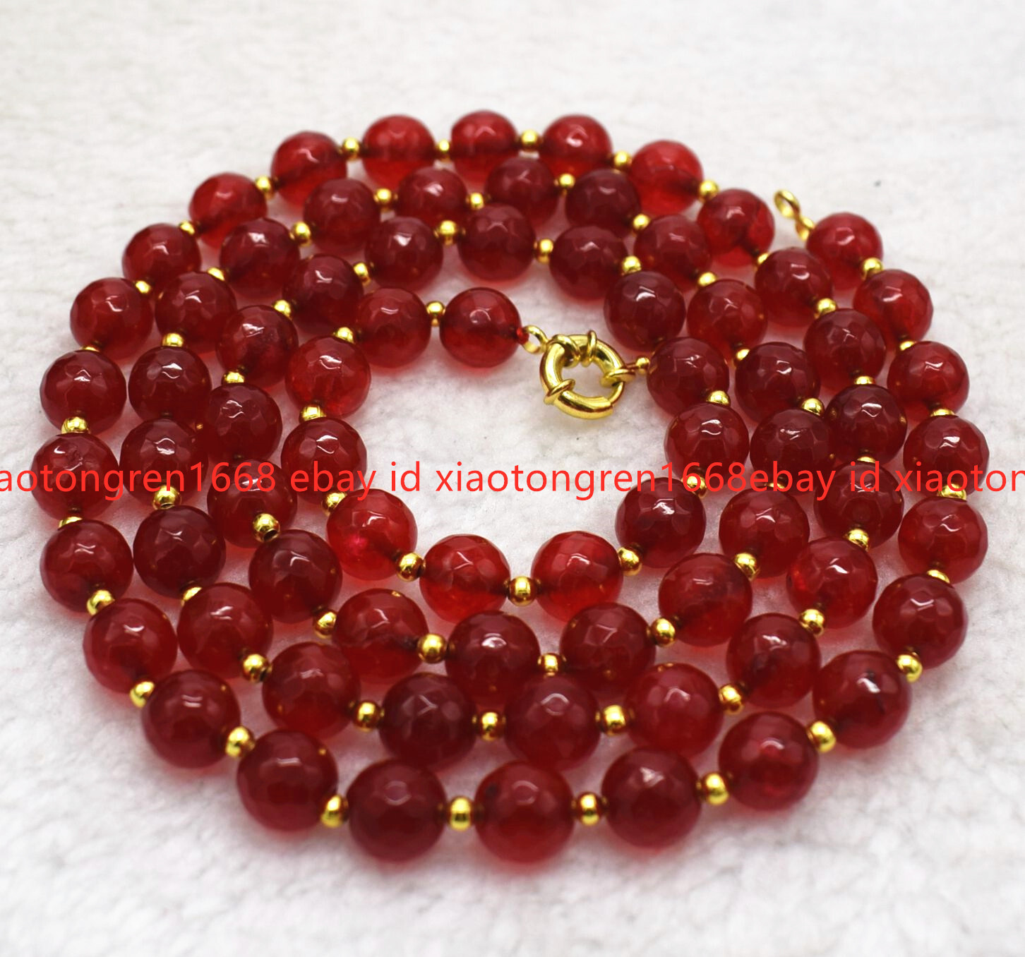 Handmade Natural 8mm Faceted Red Jade Gemstone Round Beads Necklace 36 ...