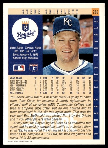 1993 Score Steve Shifflett Kansas City Royals #266 | eBay
