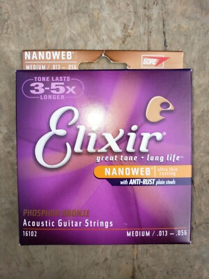 Elixir 16102 Nanoweb Phosphor Bronze Medium Acoustic Guitar Strings (13 ...
