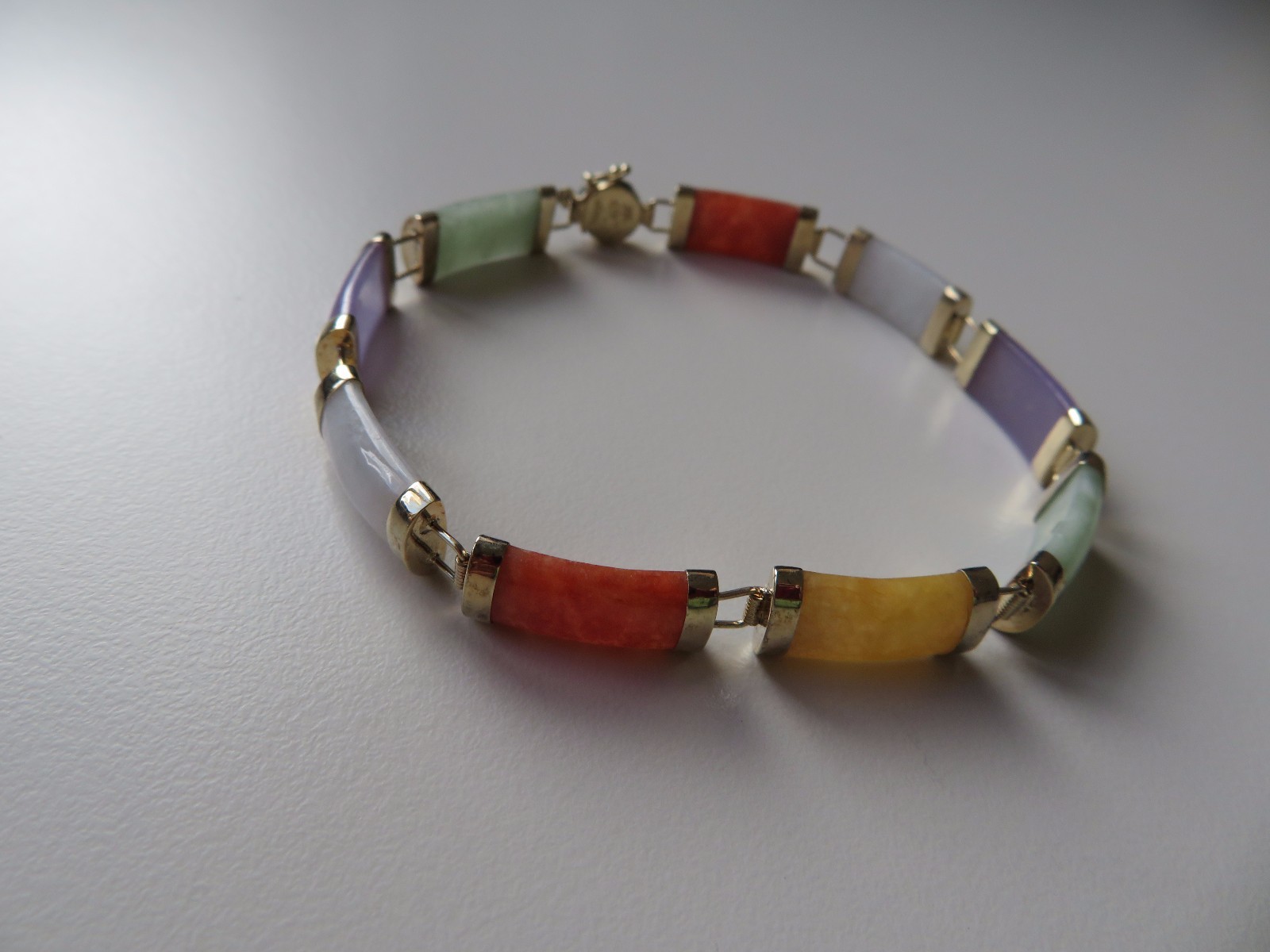 Multi-color Jade Segment Bracelet 14 K Gold 7-1/4" li… - Gem