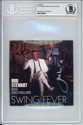 DUAL SIGNED Rod Stewart Jools Holland Swing Fever CD Album Card Beckett ...