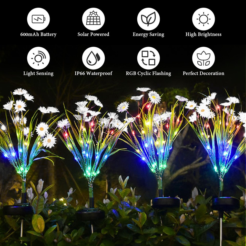 Solar Garden Flower Light LED Daisy Lamp Outdoor Patio Yard Stake Lamp ...