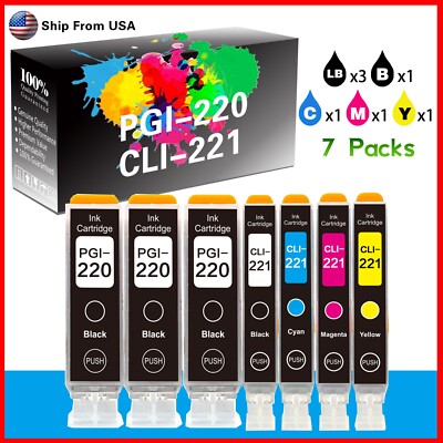 7PK PGI220 CLI221 Ink Cartridge PGI-220 CLI-221 for PIXMA MP550 Printer ...