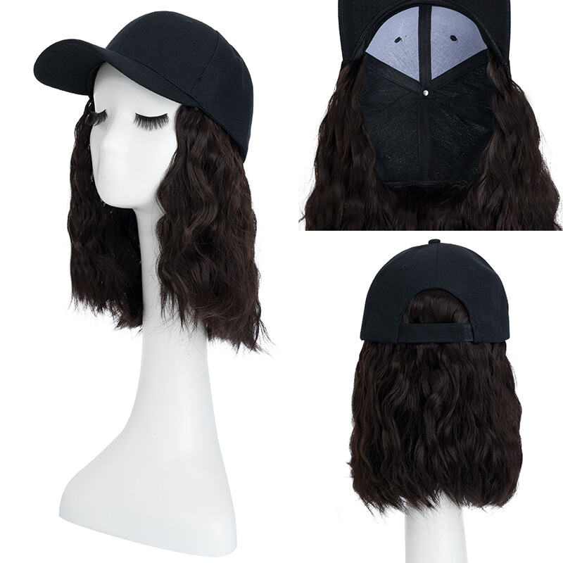 100% Natural Baseball Hat Cap Hair Extensions Real as Human Long Curly ...