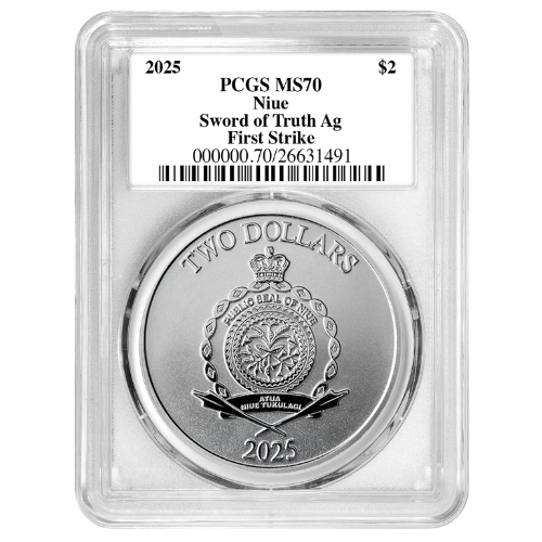 2025 - PCGS MS70 Niue Sword of Truth Coin Series 1 oz .9999 Fine Silver ...