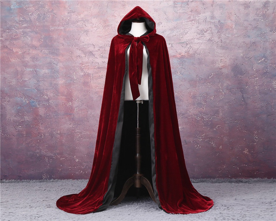 Gothic Hooded Velvet Cloak Gothic Wicca Robe Medieval Witchcraft Larp ...