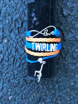 BATON TWIRLERS BRACELET WIDE LEATHER ROPE INFINITY LOVE TWIRLING BLUE ...