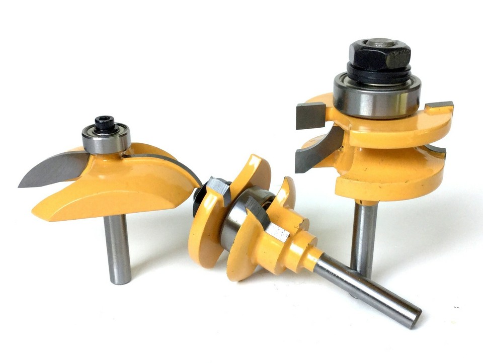 3 pc 1/4" SH Cove Raised Panel and Round Rail & Stile Router Bit Set S ...