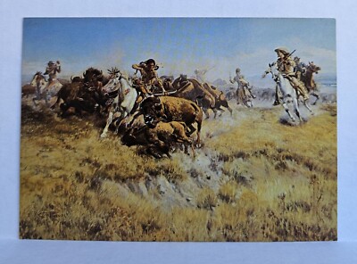 Vtg Postcard Running Buffalo by Charles Marion Russell, Tulsa, Oklahoma ...