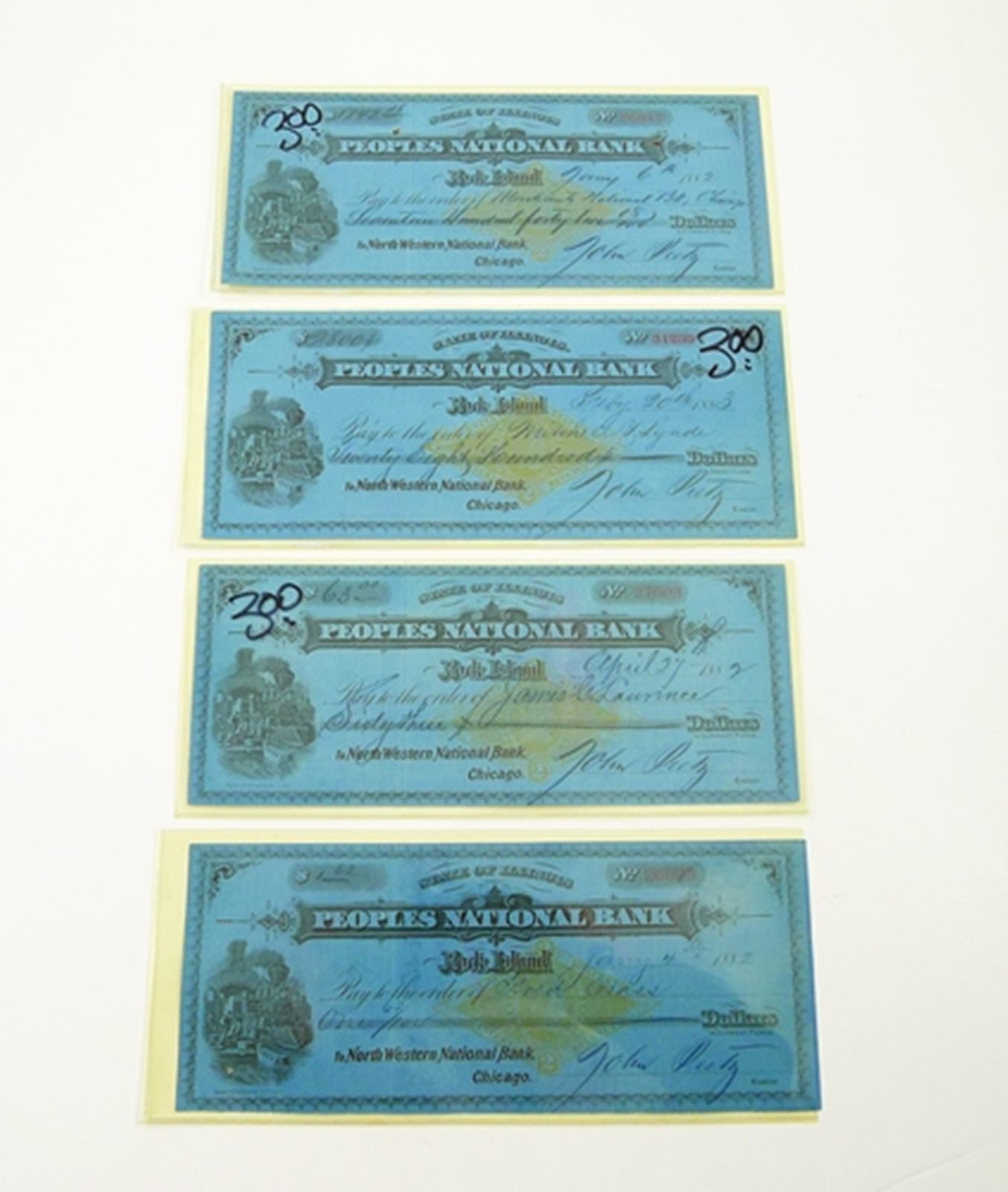 Antique PEOPLES NATIONAL BANK Check 1882 1883 Rock Island ILLINOIS ...