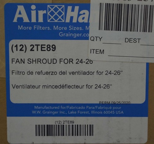 AIR HANDLER 2TE89 Fan Shroud Filter, Poly, For 24 to 26 in. ++ PK 12 ...
