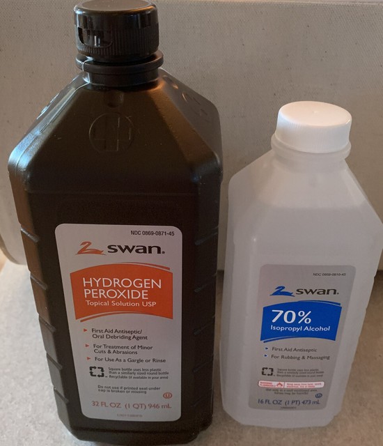 1 SWAN 70% Isopropyl ALCOHOL 16oz & 1 HYDROGEN PEROXIDE 32oz Aid ...
