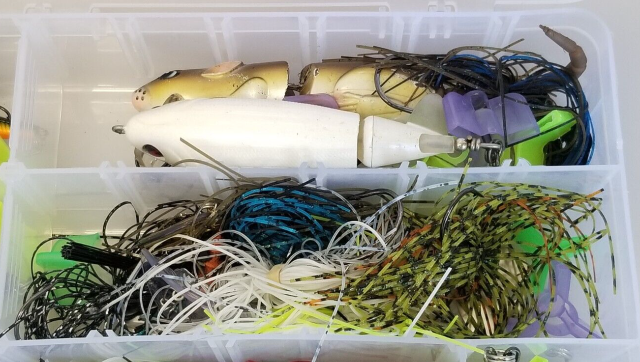 Fishing Lure Lot in Plano Tackle Box, Spinnerbait Jig Buzzbait Goby ...