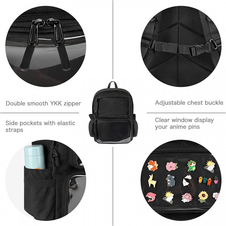 STEAMEDBUN Ita Bag Backpack with insert Pin Display for School Black | eBay