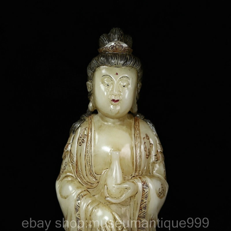 7.2"Chinese Natural Shoushan stone Carving Guan Yin Bodhisattva Statue ...