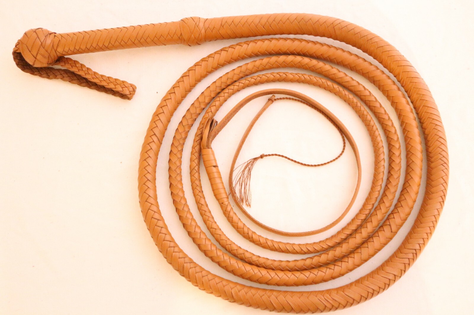 10 Ft BullWhip, Genuine Leather 12 Plaited Tan Brown, Heavy Duty Bull ...