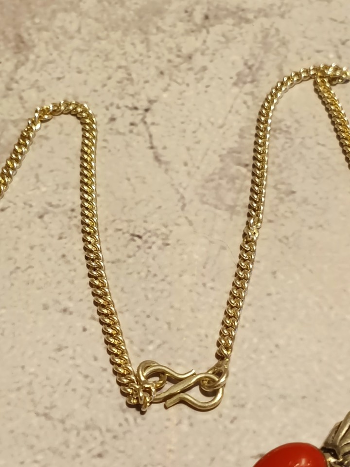 New Red Coral Stone Artisan Crafted Necklace 20" in a 925 Silver ...