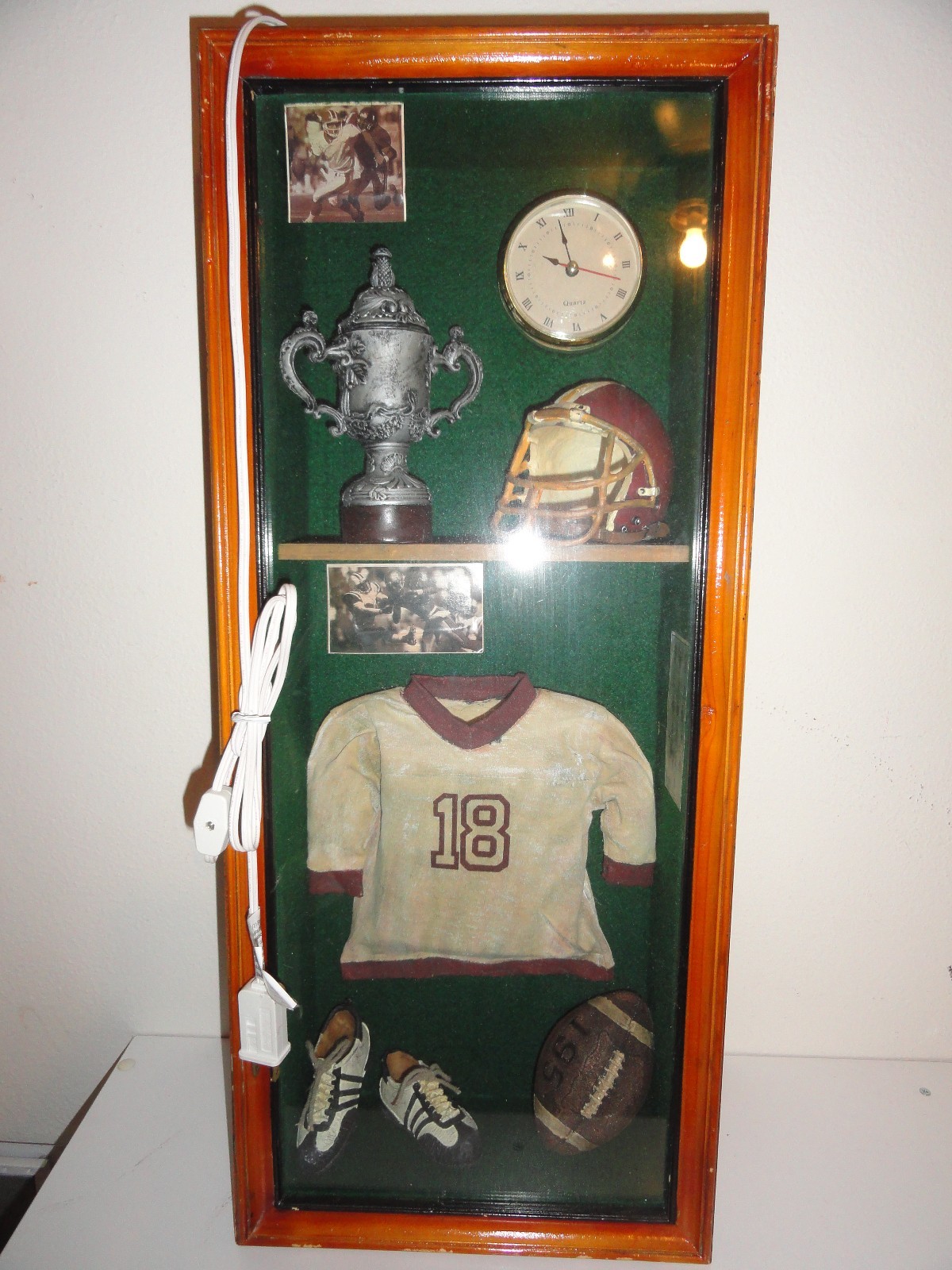 VINTAGE LOOKING FOOTBALL SHADOW BOX WITH CLOCK AND LIGHT | eBay