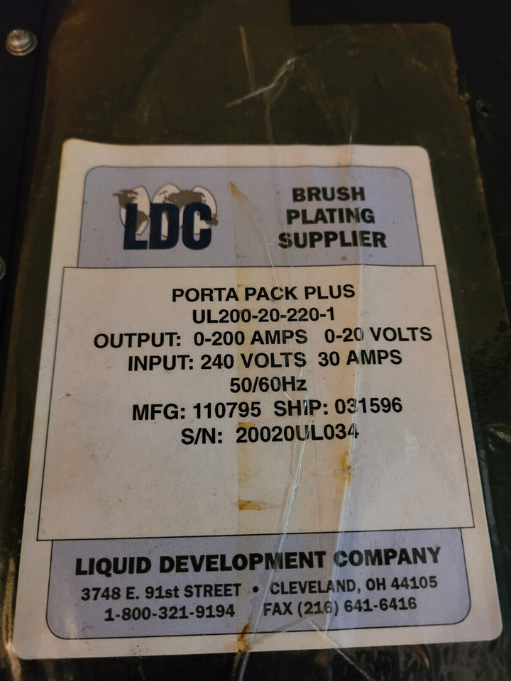 LDC Porta Pack Plus 200 amp (light weight brush plating power supply ...