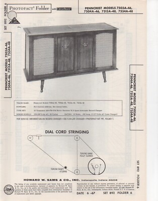 1967 PENNCREST 7503A-46 PHONO AMPLIFIER RADIO SERVICE MANUAL PHOTOFACT ...