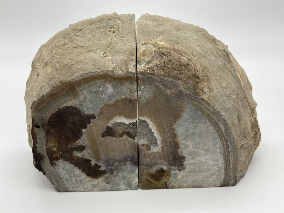 Set of 2 Pair Tan Grey Banded Agate Geode Crystal Bookends, Heavy ...