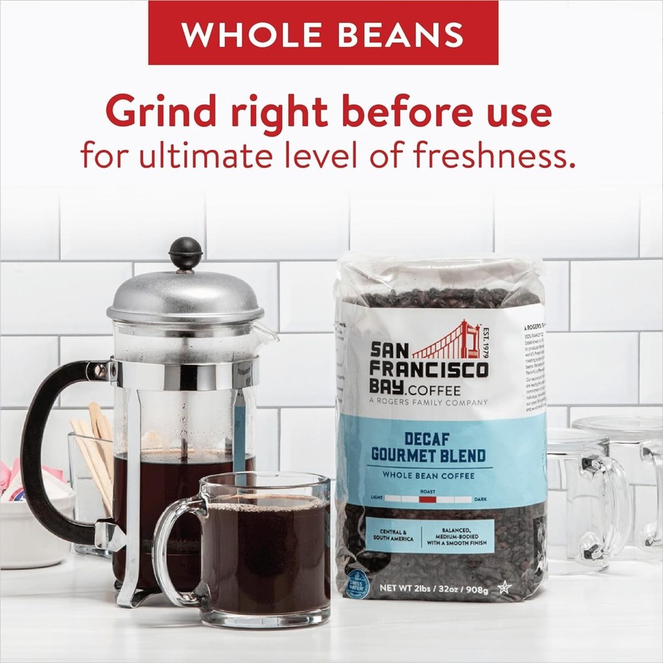 San Francisco Bay Coffee - Decaf Medium-Dark Roast Whole Bean Coffee ...