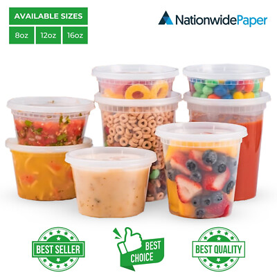 Round Food Containers Plastic Clear Tubs with Lids Deli Pots Sauce Dip ...