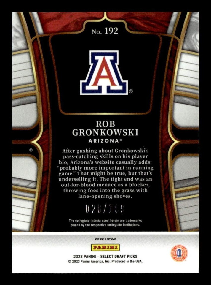 Rob Gronkowski Red 2023 Panini Select Draft Picks #105 Field Level 28/ ...