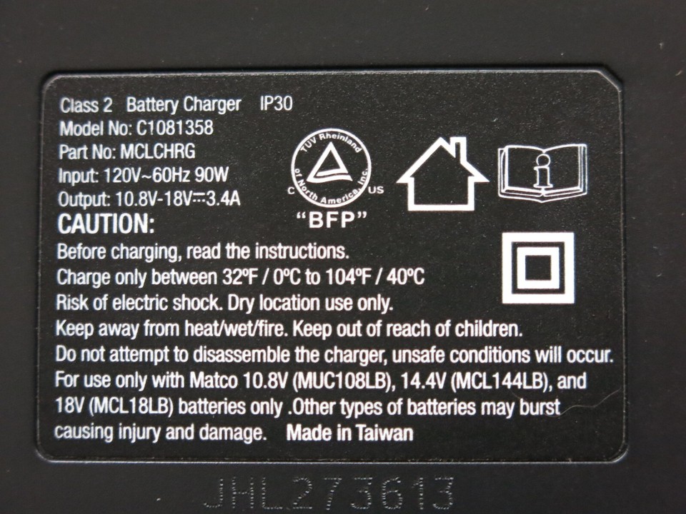 Matco Tools Infinium 10.8v 12v 16v 18v 20v Lithium Battery Charger ...