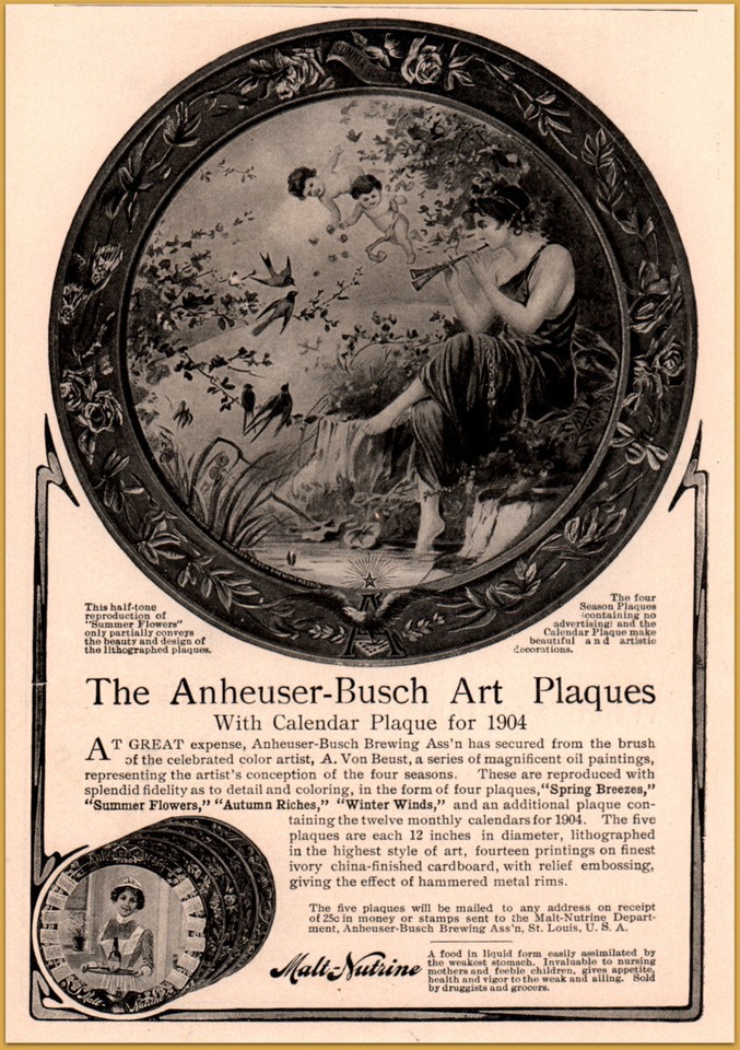 1903 Anheuser-Busch Art Plaque Beust Art Summer Flowers Home Decor ...