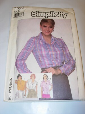 WOMENS UNCUT SIMPLICITY 7662 Sewing Pattern BLOUSE SHIRT TOP CASUAL ...