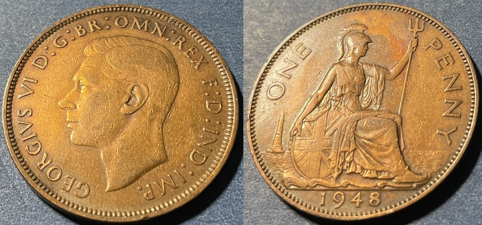 Great Britain 1948 1 Penny - George VI KM-845 Bronze aXF #104 | eBay