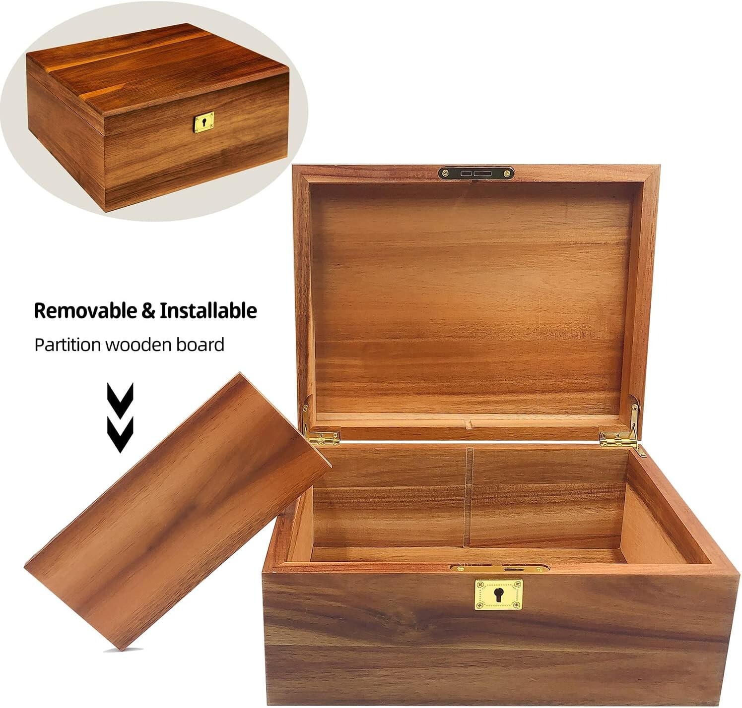 Wood Box Large Decorative Wooden Storage Box with Hinged Lid and ...