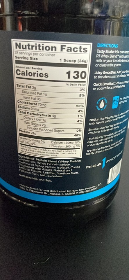 RULE ONE PROTEINS R1 WHEY BLEND 100% Whey Protein Blend 2LB Chocolate ...