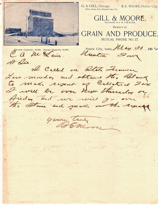 1904 Gill & Moore Grain And Produce Letterhead Prairie City Iowa Hand ...