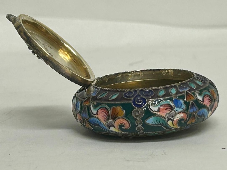 Antique Russian silver 84 cloisonne enamel pill box, circa 1908-17, 60 ...