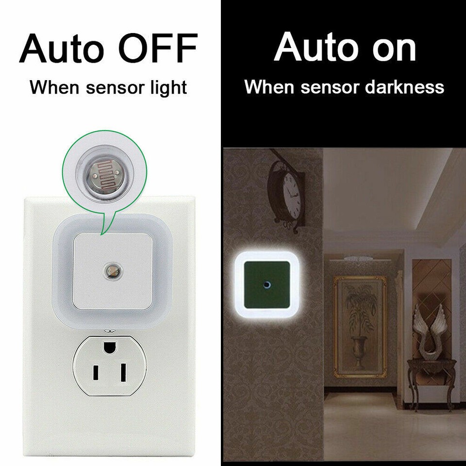 US EU Plug-in Auto Sensor Control LED Night Light Lamp for Bedroom ...