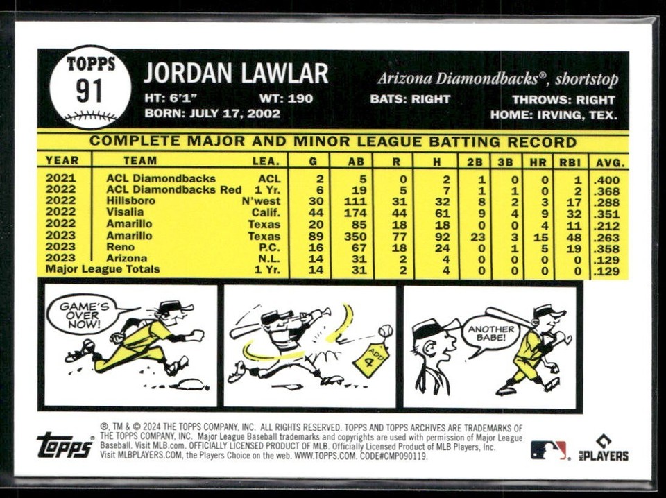 2024 Topps Archives Black Foil Parallel #91 - Jordan Lawlar ...