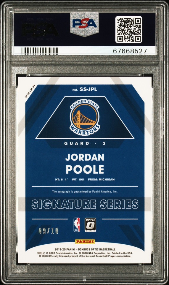 2019 Panini Donruss Optic Signature Series Jordan Poole Auto Gold PSA ...
