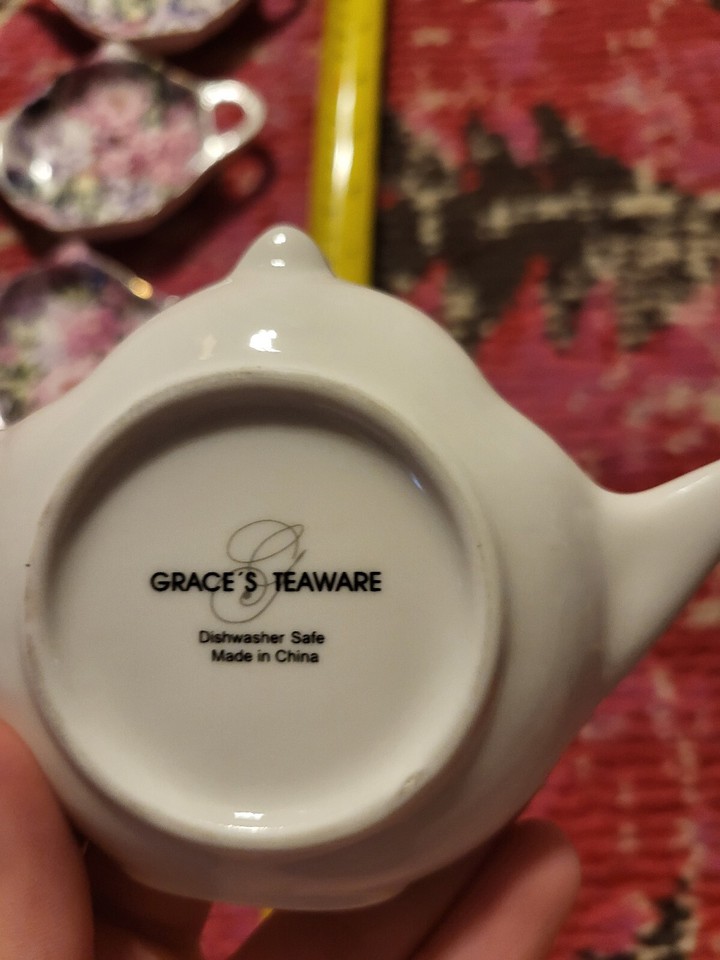 Set of 4 Grace's Teaware teapot tea bag holder cozy pink lavender roses ...