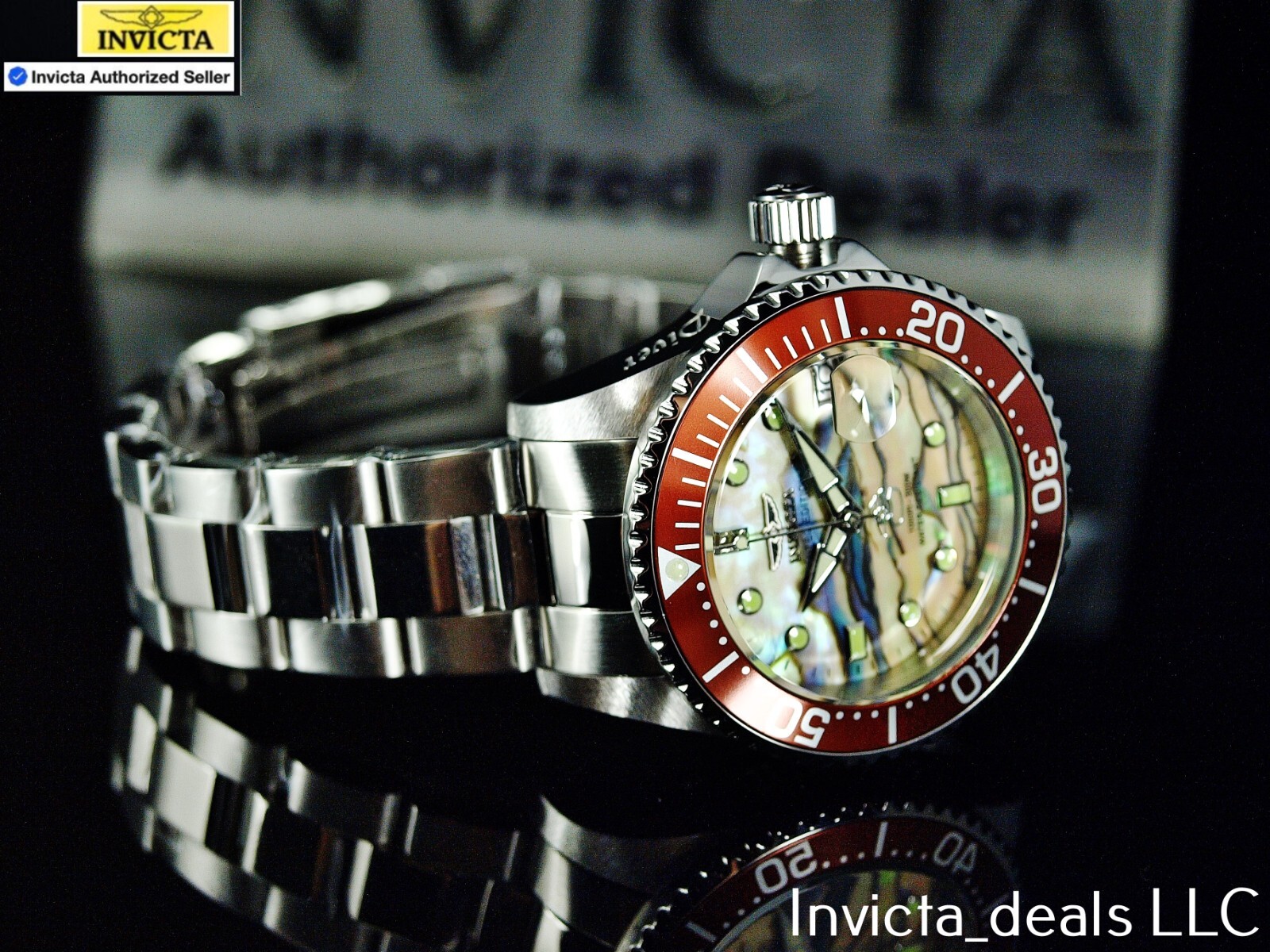 Invicta 38mm GRAND DIVER AUTOMATIC IVORY ABALONE Dial DIAMOND Silver SS ...